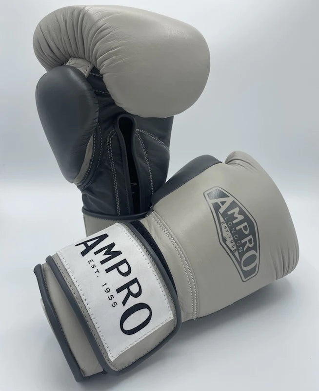 AMPRO HYBRID POWERTECH HOOK & LOOP SPARRING GLOVE - LIGHT GREY/DARK GR ...