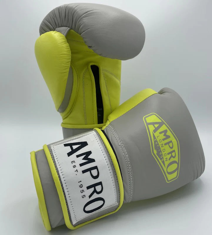 AMPRO HYBRID POWERTECH HOOK & LOOP SPARRING GLOVE - GREY/LIME – Champs ...